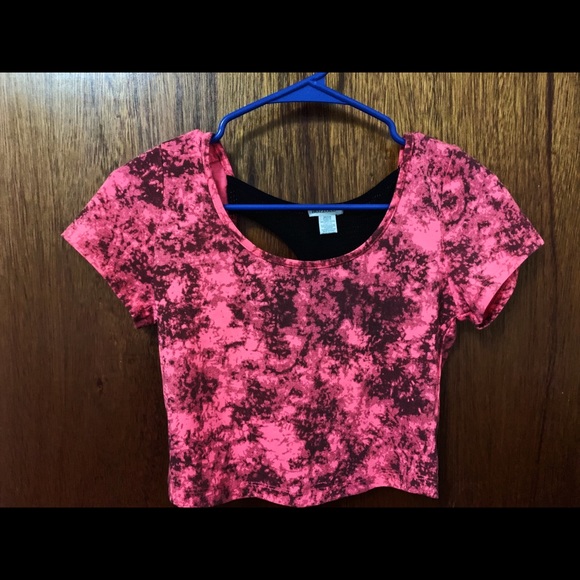 Bozzolo | Tops | Dyed Neon Pink Crop Top With Mesh Accet Open Back ...